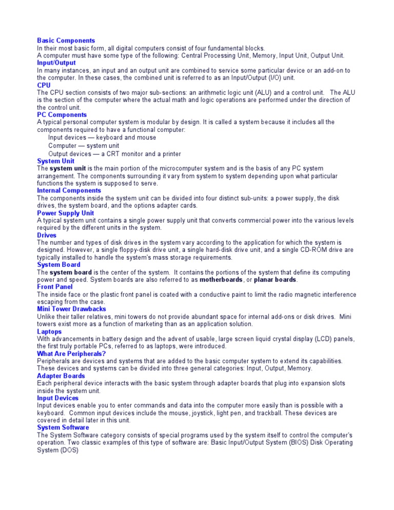 Basic Component | PDF | Input/Output | Personal Computers