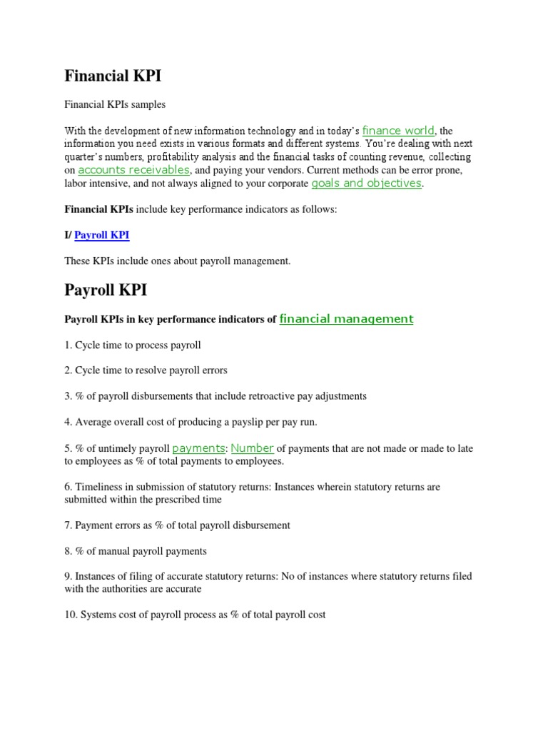 Financial Kpi | PDF | Payroll | Performance Indicator