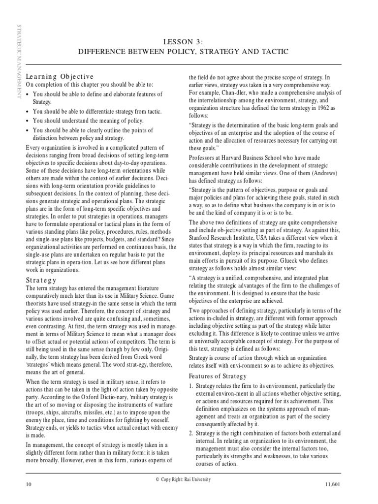 DIFFERENCE BETWEEN POLICY, STRATEGY AND TACTIC-Strategic Managment ...