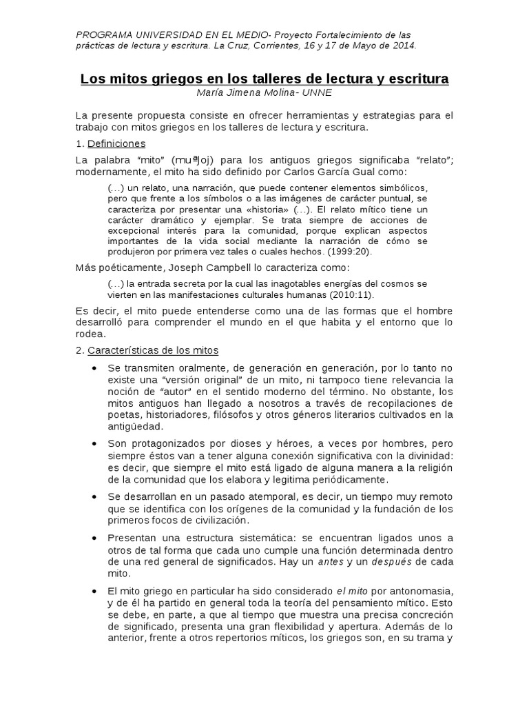 Mitos Griegos en Talleres de Escritura | PDF | Mitología griega | Mitología