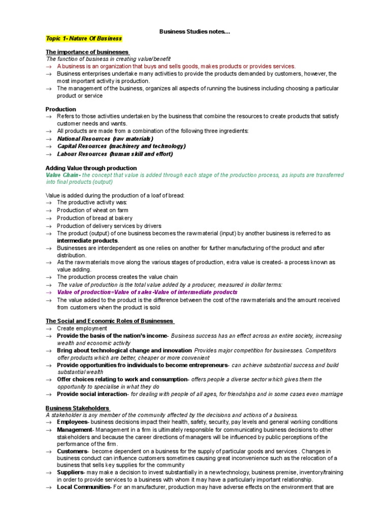 Business Studies Overview and Key Concepts | PDF | Marketing ...