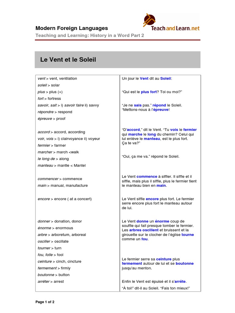 Le Vent Et Le Soleil - Notes | PDF | Maison et jardin | Sciences et ...