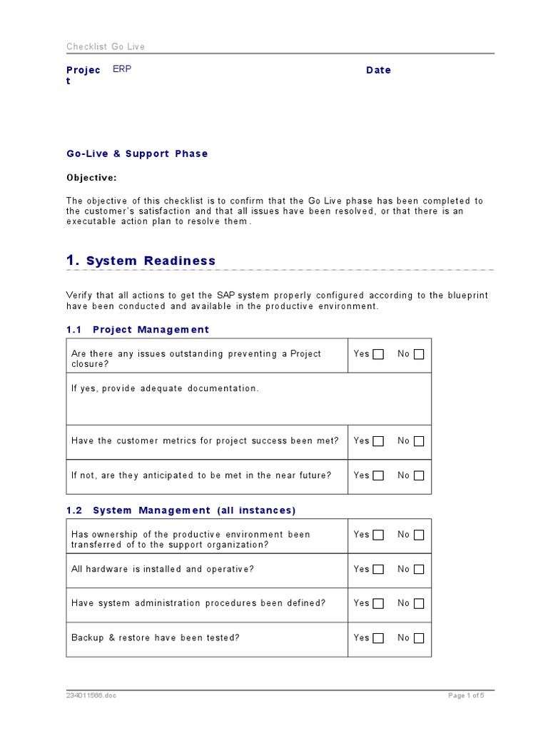 Checklist Go-Live Phase | PDF | Information Technology Management ...