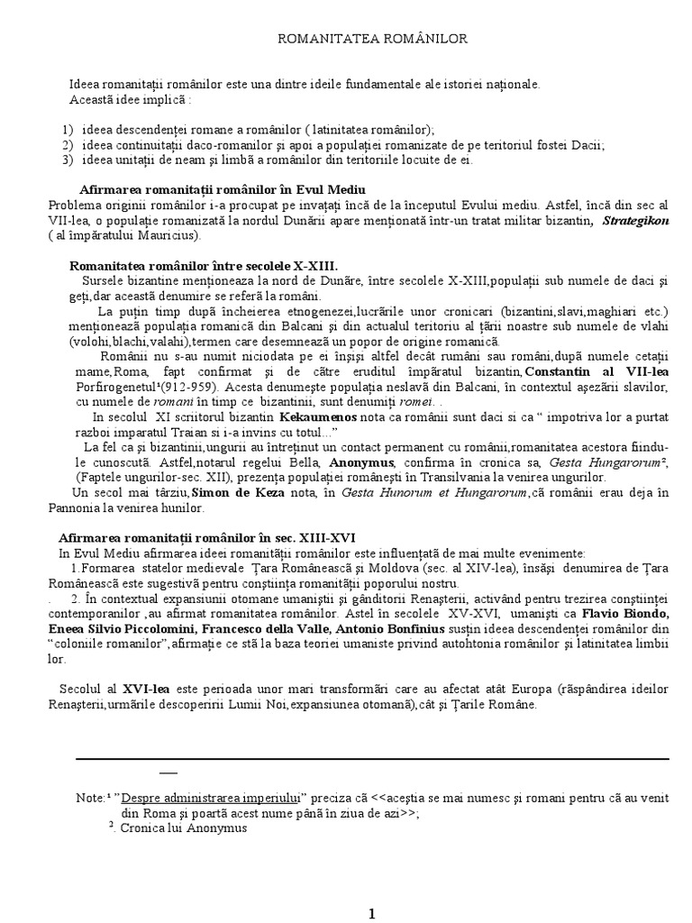 Romanitatea Romanilor | PDF