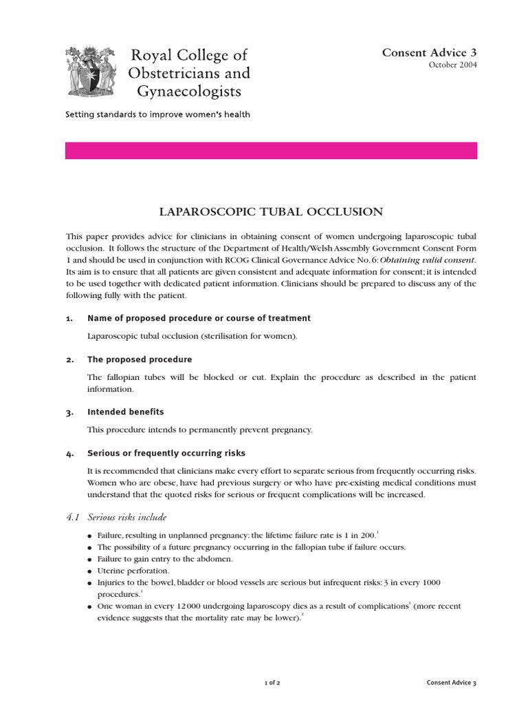 Consent Advice Laparoscopic Tubal Occlusion | PDF | Gynaecology ...