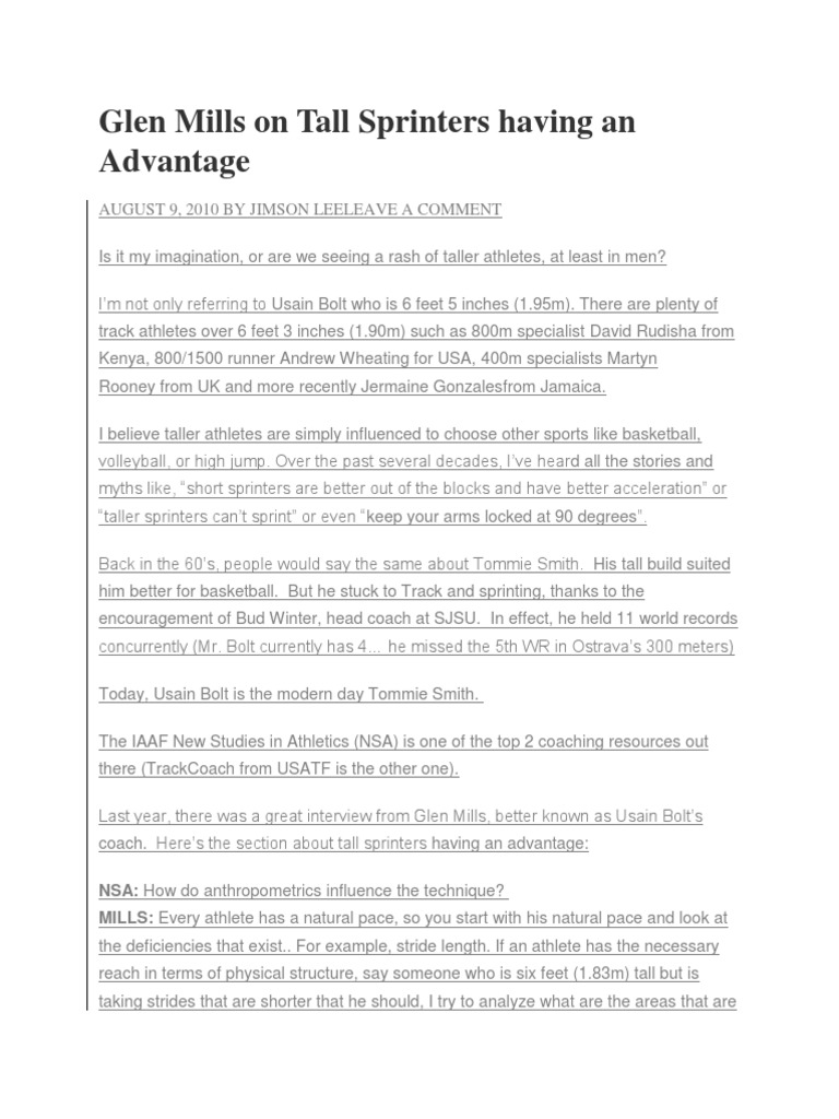 Advantages of Tall Sprinters Explained | PDF | Track And Field ...