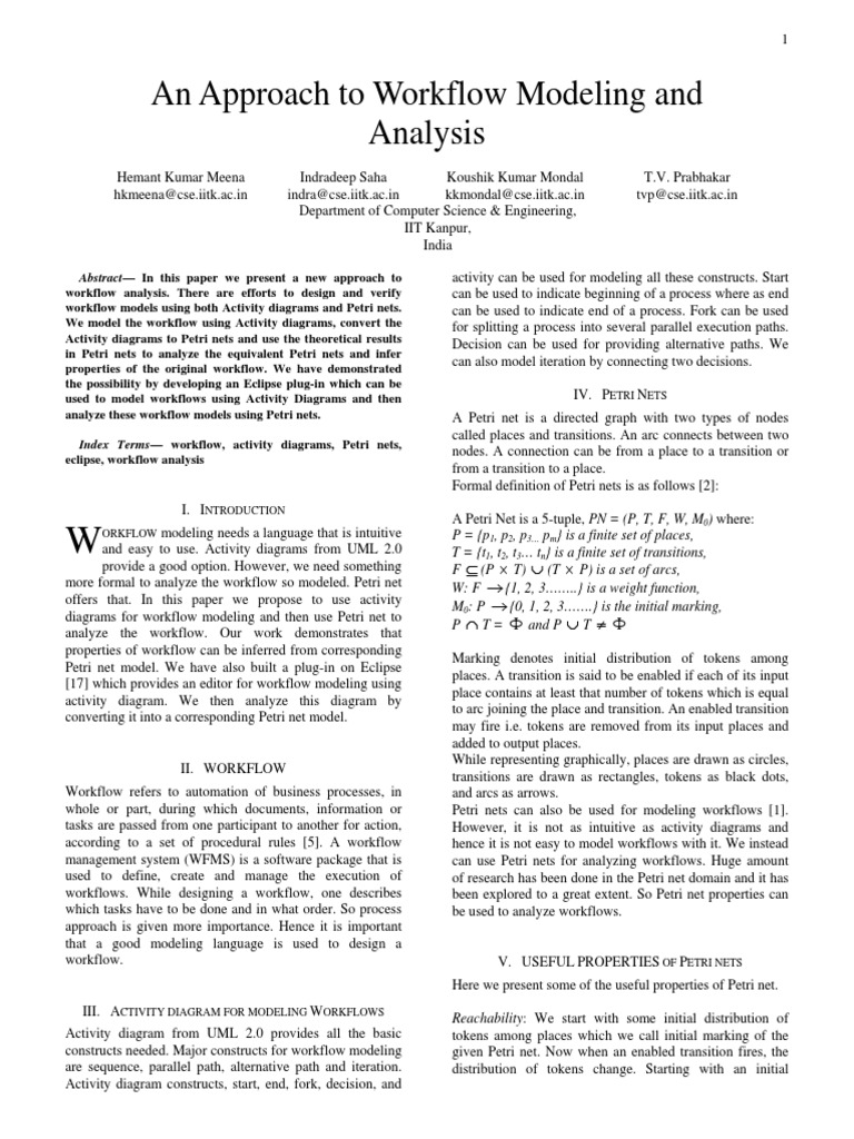 An Approach To Workflow Modeling and Analysis: Abstract - in This Paper ...