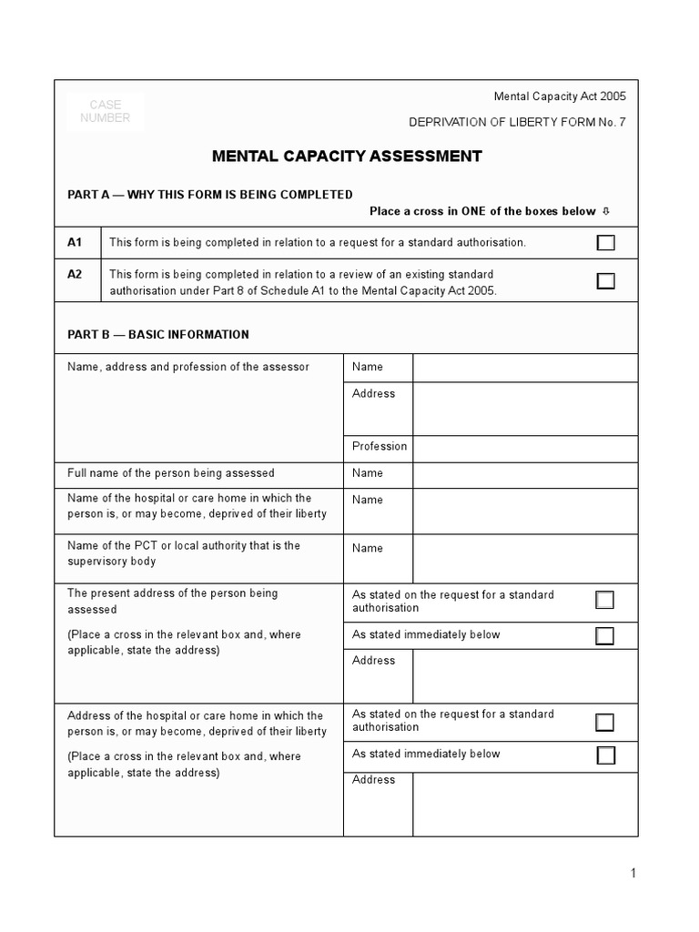 Form 7 Mental Capacity Assessment | PDF | Common Law | Virtue