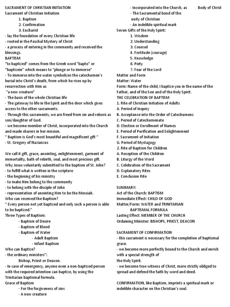 Sacrament of Christian Initiation | PDF | Baptism | Eucharist
