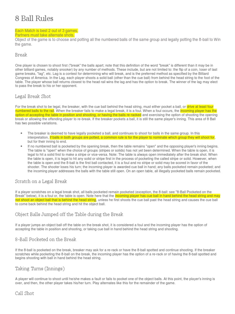 Rules of 8-Ball Poo, Single-Double | PDF | Sports Rules And Regulations ...
