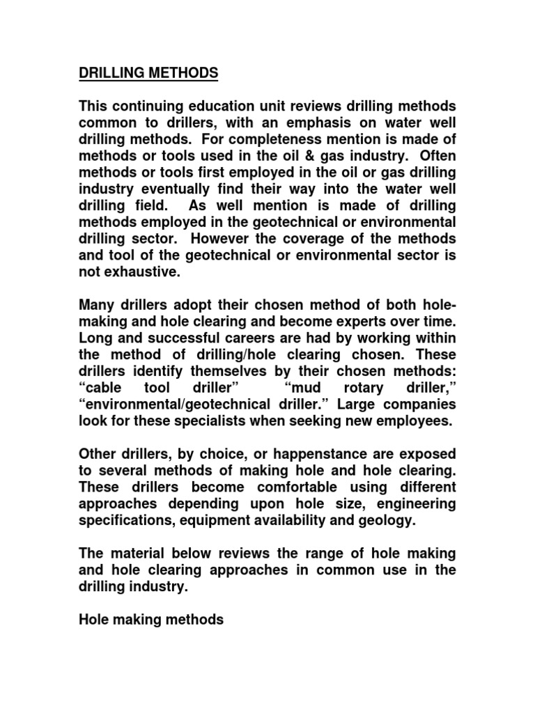 Overview of Drilling Methods | PDF