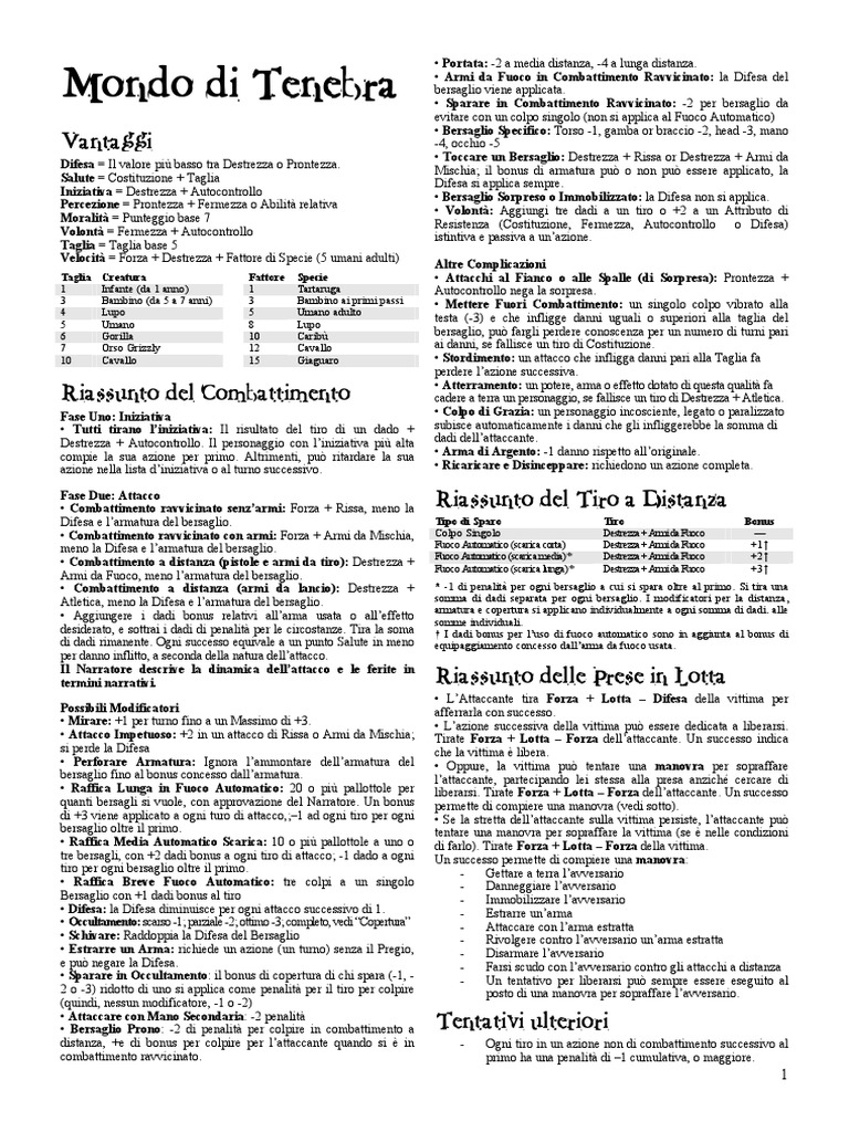Mondo Di Tenebra - Interno Schermo Del Game Master (Italiano) | PDF
