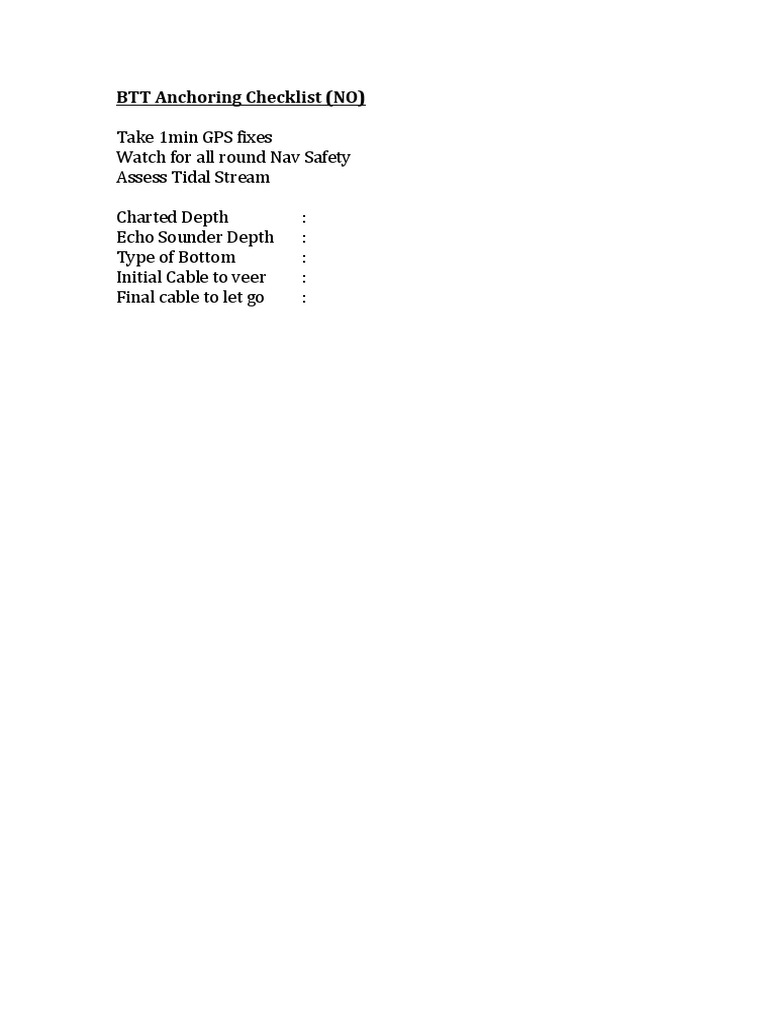BTT Anchoring Checklist | PDF