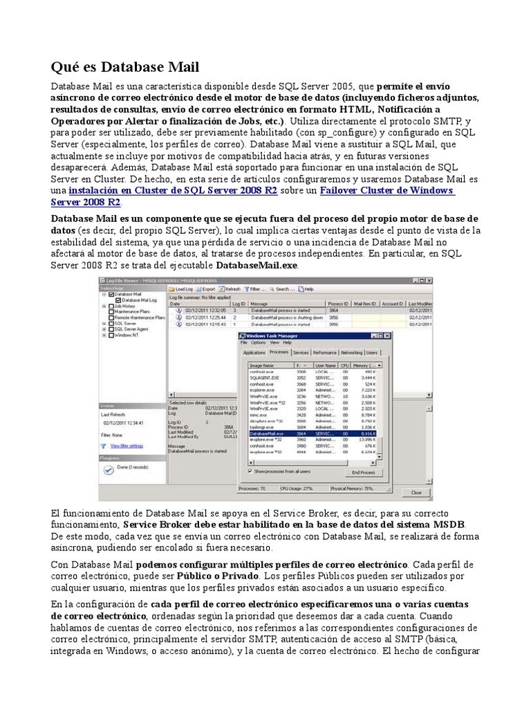 Qué Es Database Mail | PDF | Correo electrónico | Servidor SQL de Microsoft