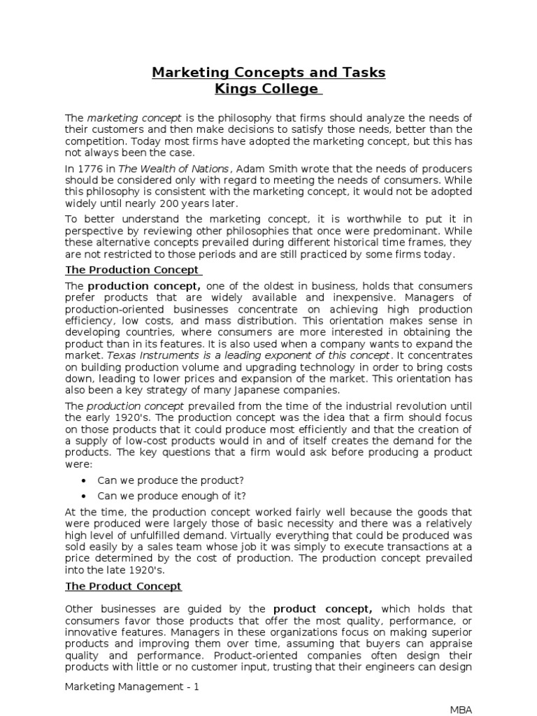 Marketing Concepts and Tasks Kings College: The Production Concept ...