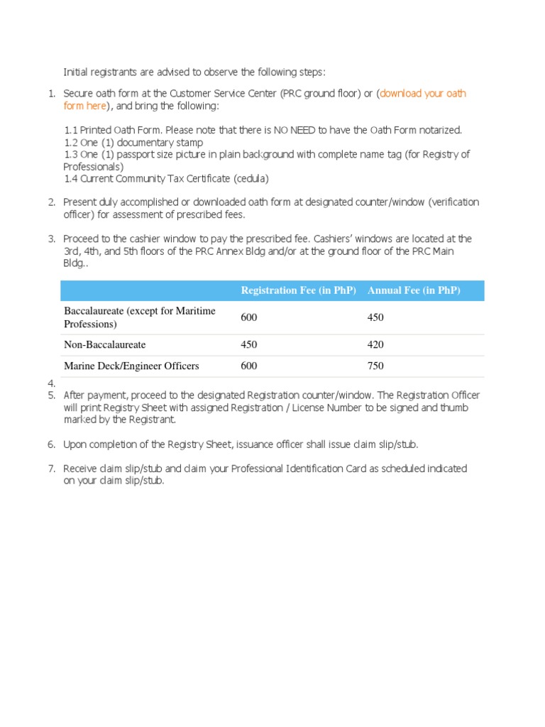 PRC Registration Steps for Professionals | PDF