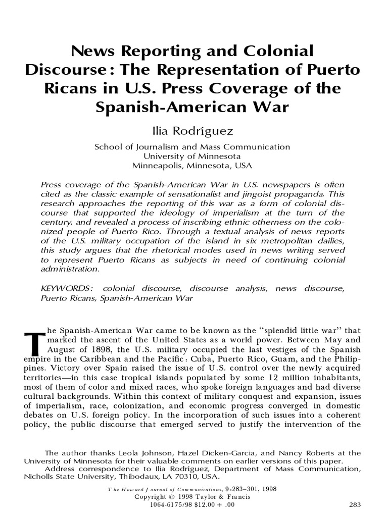 News Reporting and Colonial Discourse: The Representation of Puerto ...
