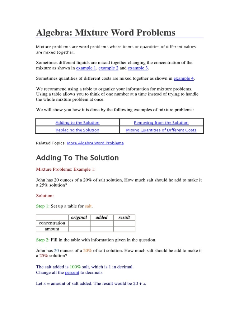 Algebra | PDF | Concentration | Solution