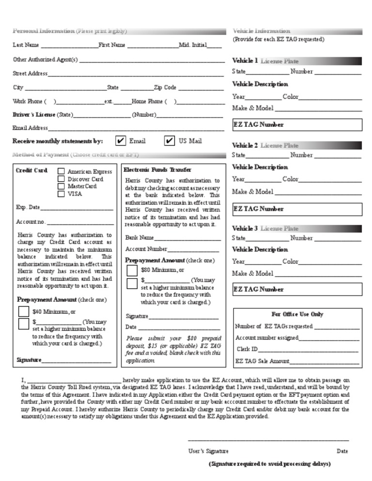 EZ TAG Application and Payment Form | PDF | Credit Card | Debit Card