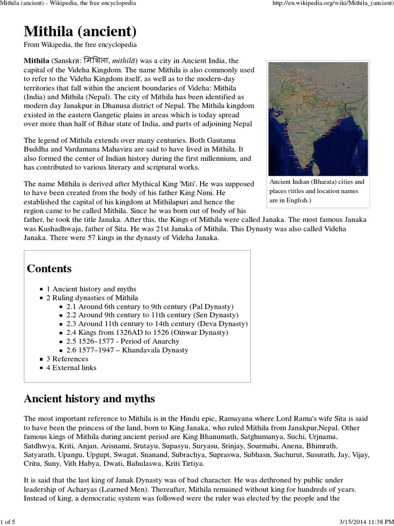 Mithila (Ancient) - Wikipedia, The Free Encyclopedia | PDF | South Asia