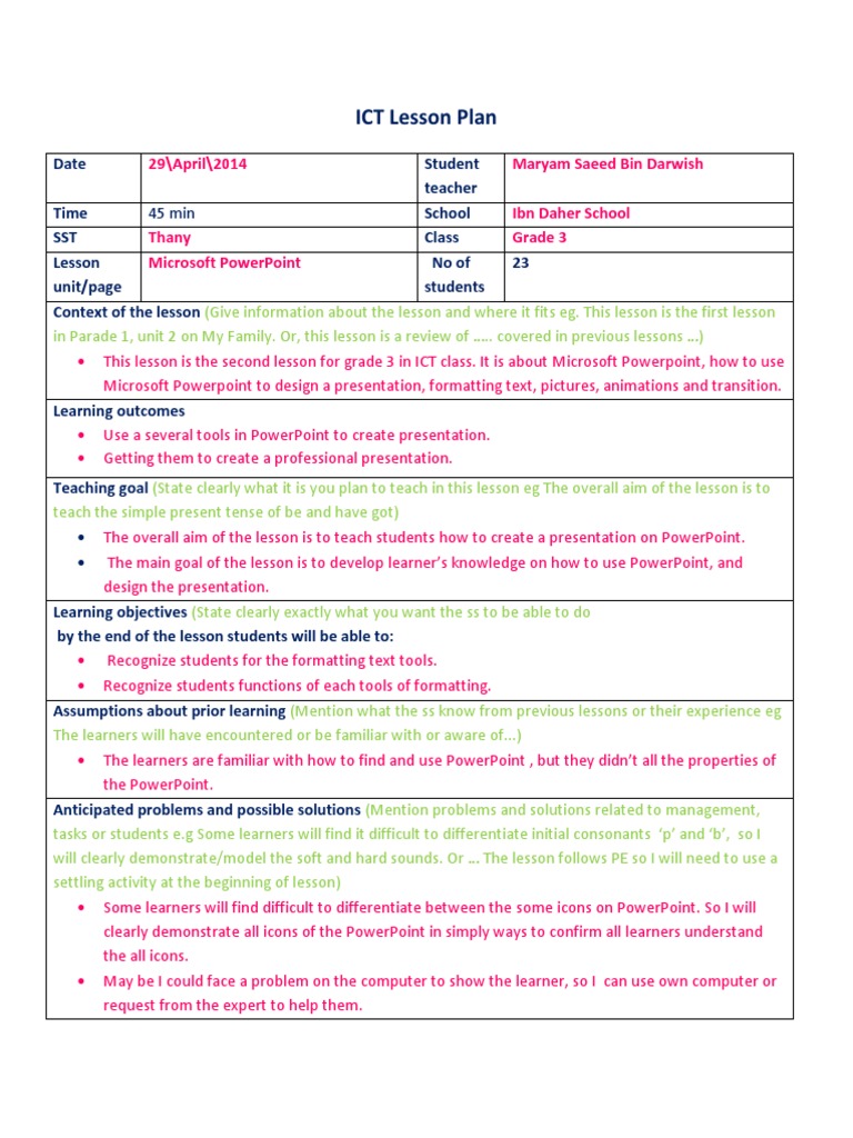 Ict Lesson Plan | PDF | Educational Technology | Lesson Plan
