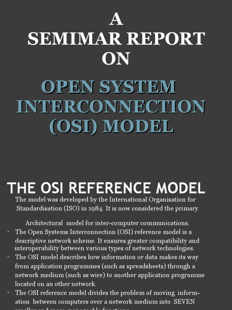 A Semimar Report ON: Open System Interconnection (Osi) Model | PDF ...