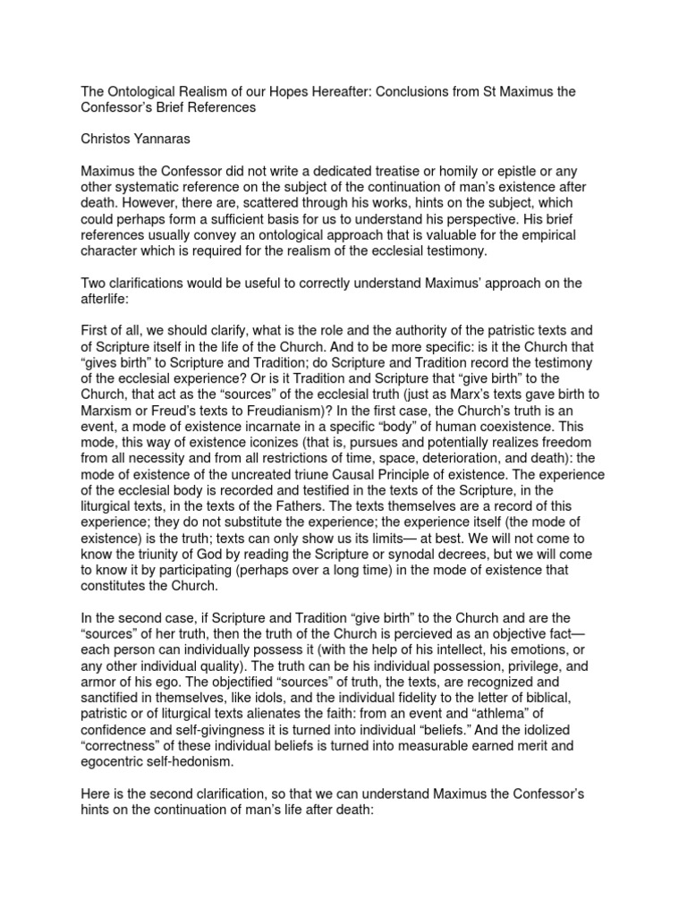 The Ontological Realism of Our Hopes Hereafter | PDF | Catholic Church ...