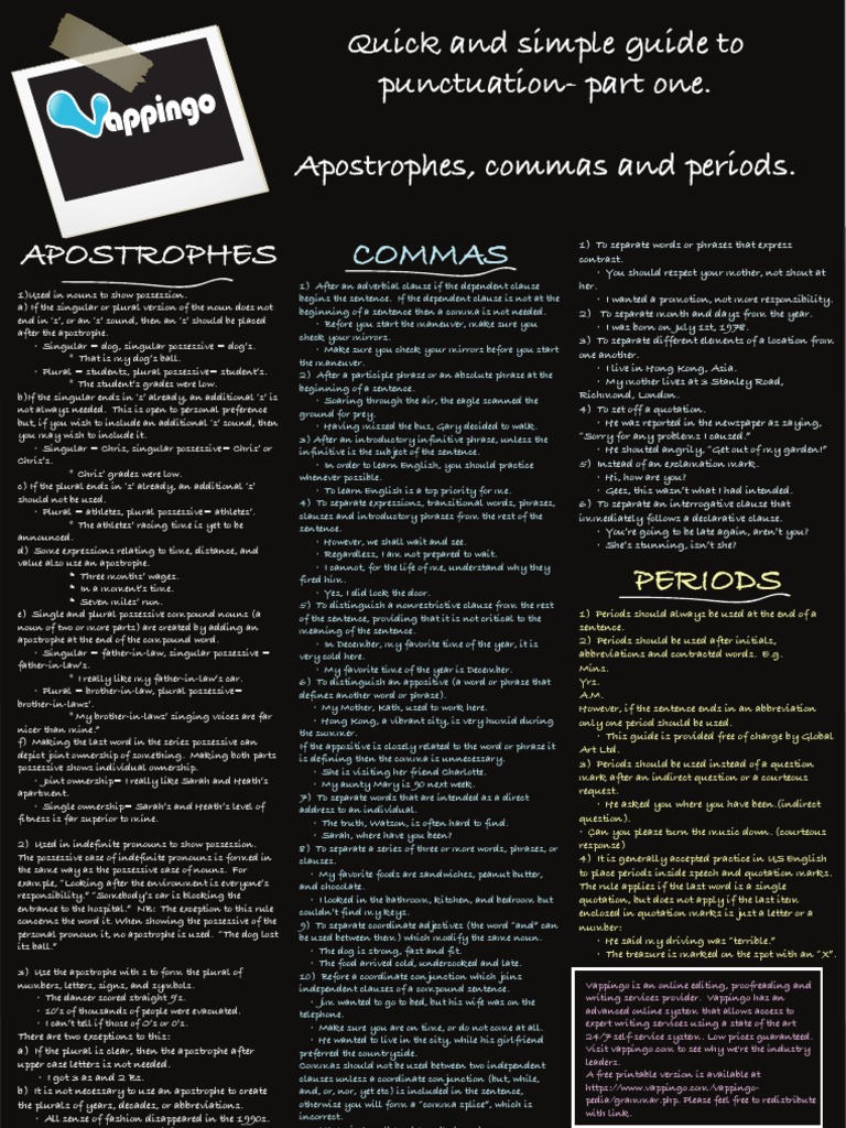 Grammar Guide. Apostrophes, Commas and Periods. | PDF | Grammatical Number | Comma