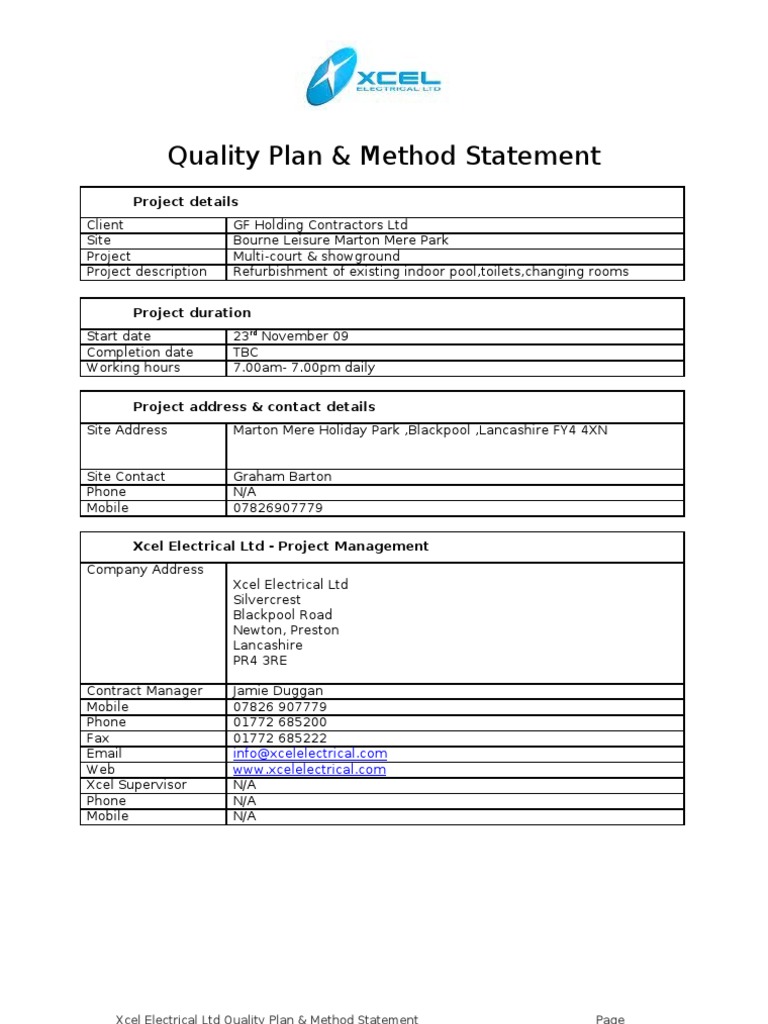 Quality Plan Method Statement | PDF | Occupational Safety And Health ...