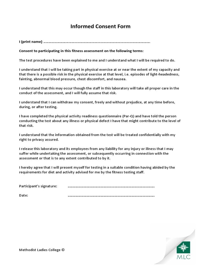 Informed Consent Form For Fitness Tests | PDF | Science & Mathematics