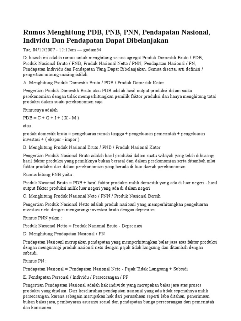 Rumus Menghitung PDB, PNB, PNN, Pendapatan Nasional, Individu Dan ...