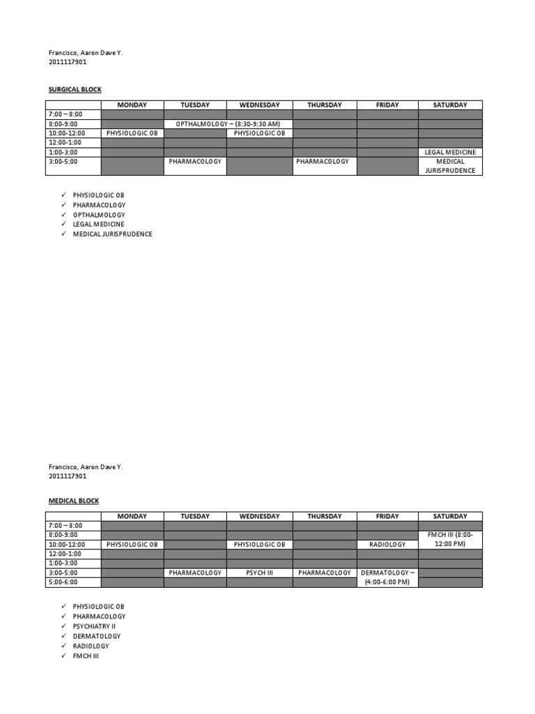 Surgical & Medical Block Schedule | PDF | Science & Mathematics