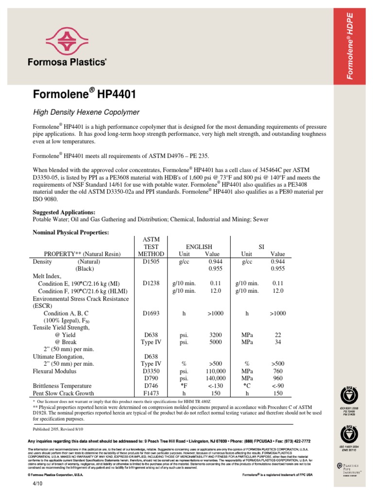 Formolene HP4401: High Density Hexene Copolymer | PDF