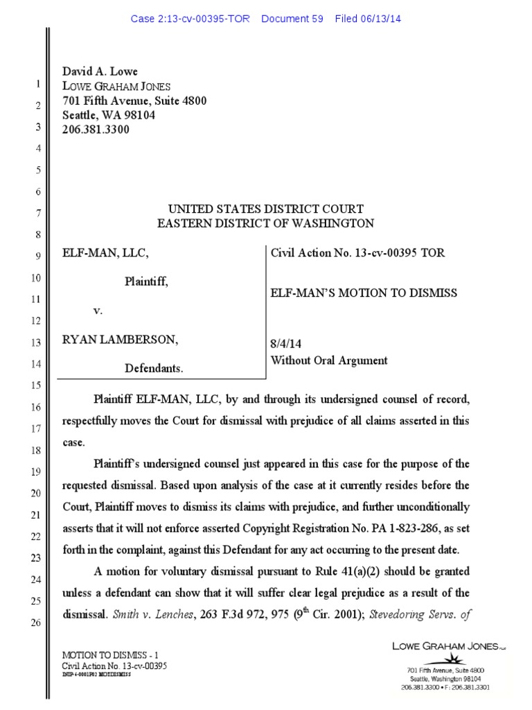 Elf-Man Motion To Dismiss | PDF | Prejudice (Legal Term) | Declaratory Judgment
