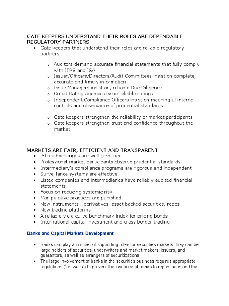 Role of Gatekeepers in Market Integrity | PDF | Securities (Finance ...