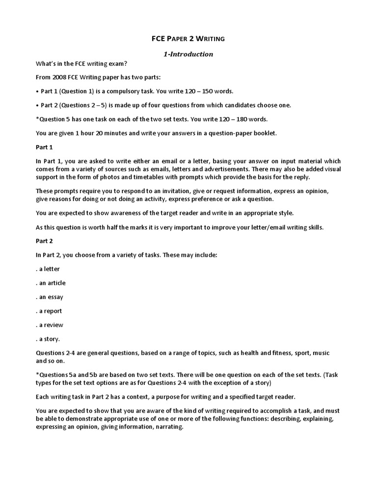 FCE Paper 2 Writing | Essays | Languages