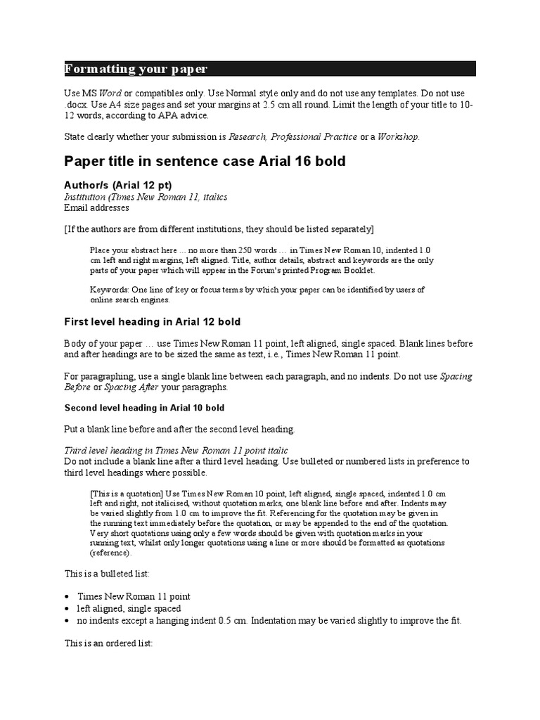 Formatting Your Paper: Paper Title in Sentence Case Arial 16 Bold | PDF ...