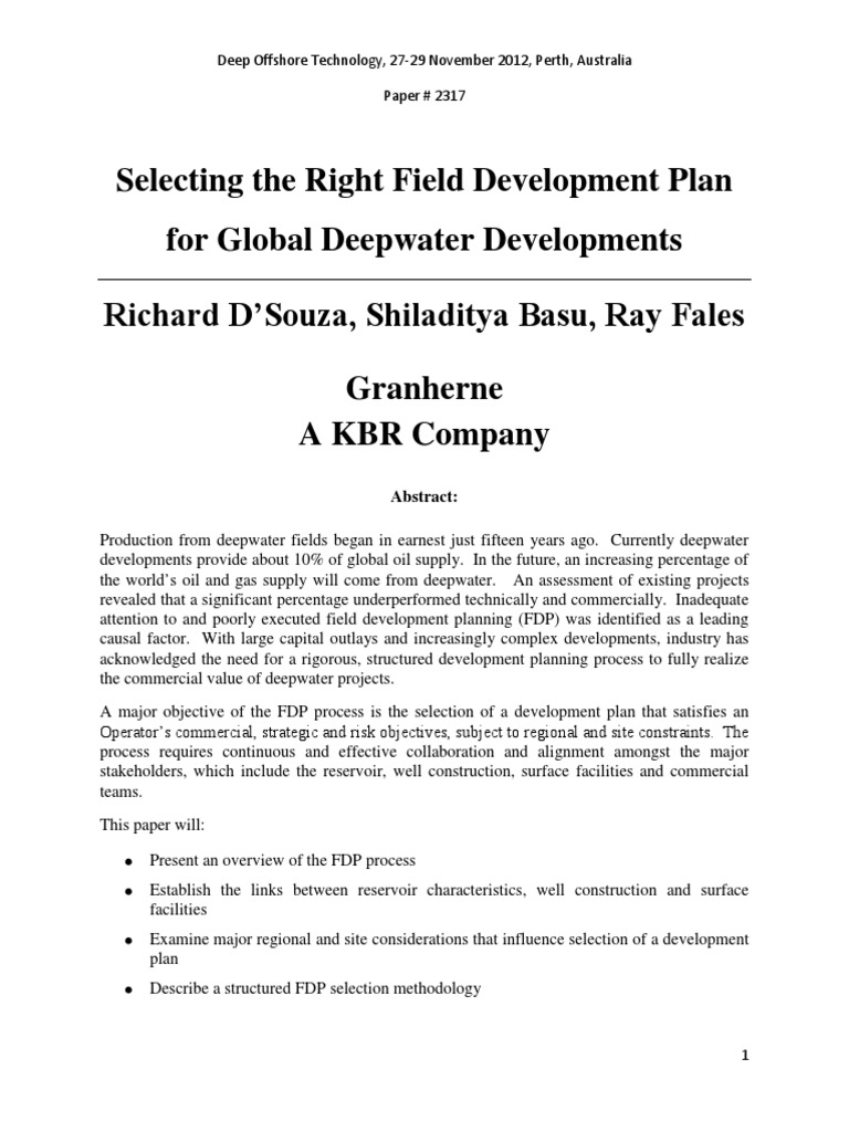 Deepwater Field Development Planning | PDF | Offshore Drilling | Subsea ...