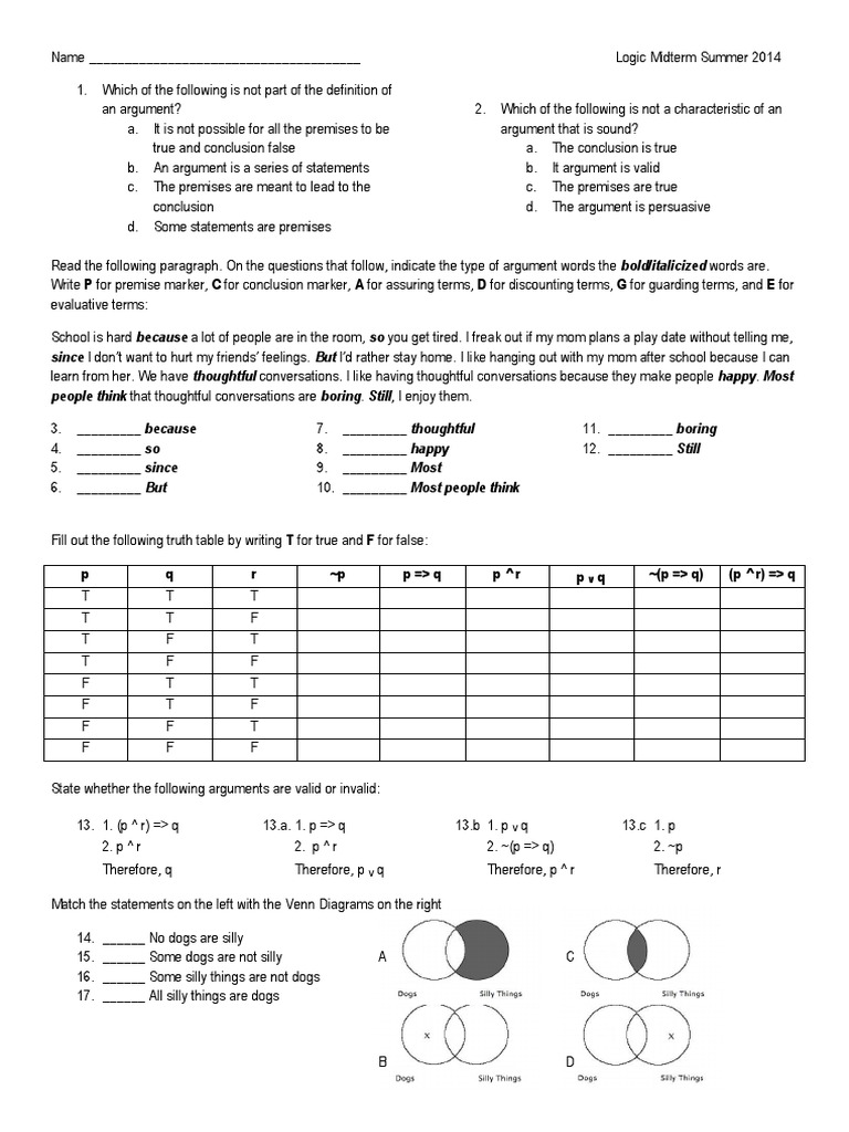 Logic Midterm | PDF | Logical Consequence | Argument