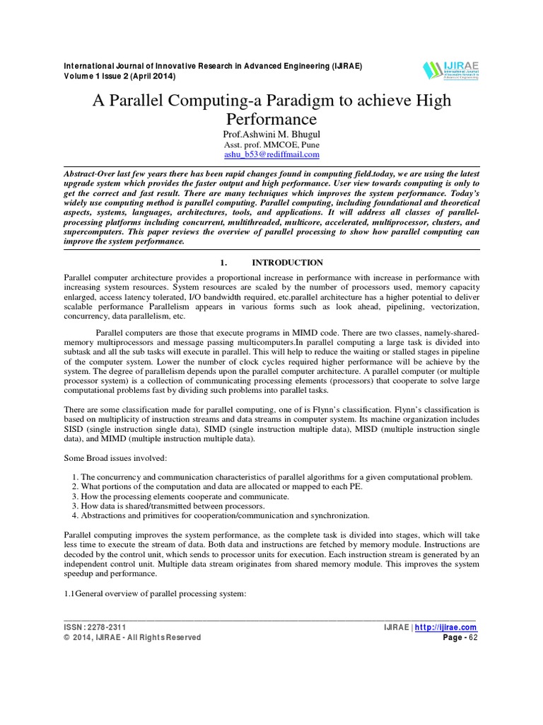A Parallel Computing-A Paradigm To Achieve High Performance | PDF | Parallel Computing | Message ...