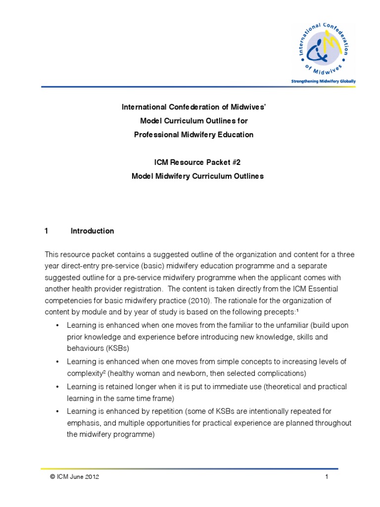 ICM Resource Packet 2 Model Curriculum Outline NEW | PDF | Midwife ...