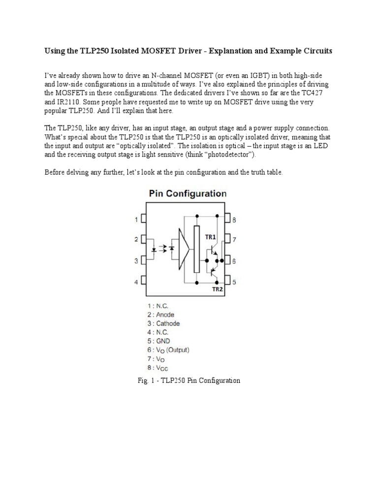 Using The TLP250 Isolated MOSFET Driver | Manufactured Goods | Electrical Equipment