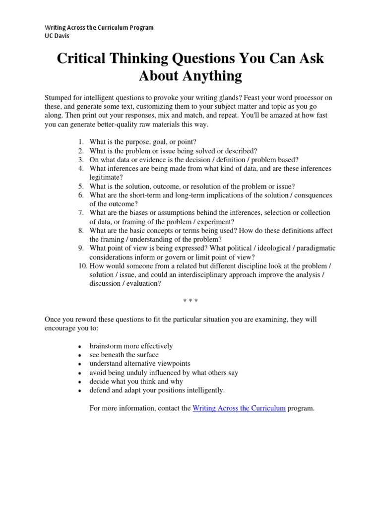 Critical Thinking Questions | PDF | Career & Growth | Science & Mathematics