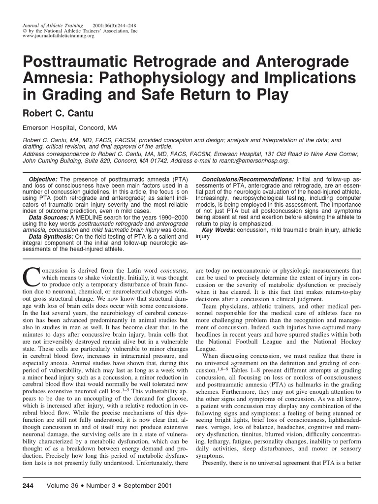 Amnesia Retrograde Anterograd | PDF | Concussion | Traumatic Brain Injury