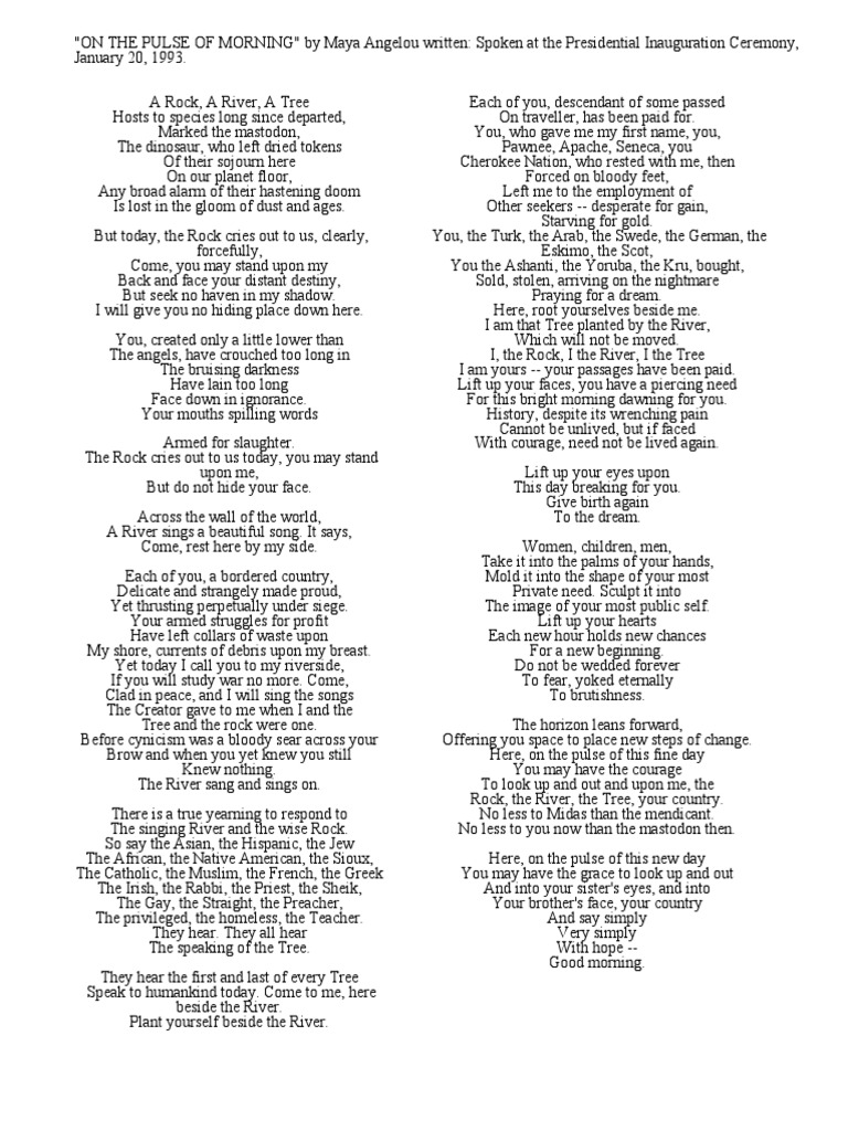ON THE PULSE OF MORNING by Maya Angelou | PDF