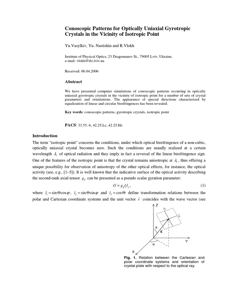 Conoscopic Patterns For Optically Uniaxial Gyrotropic Crystals in The ...