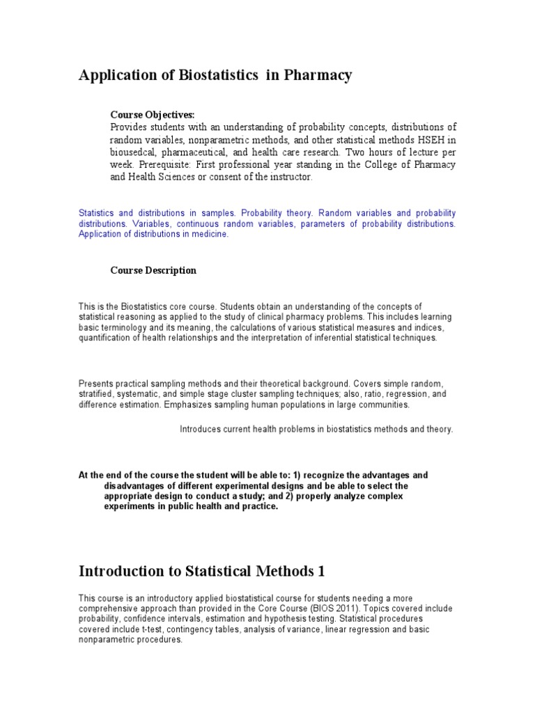 Application of Biostatistics in Pharmacy | Biostatistics | Statistics