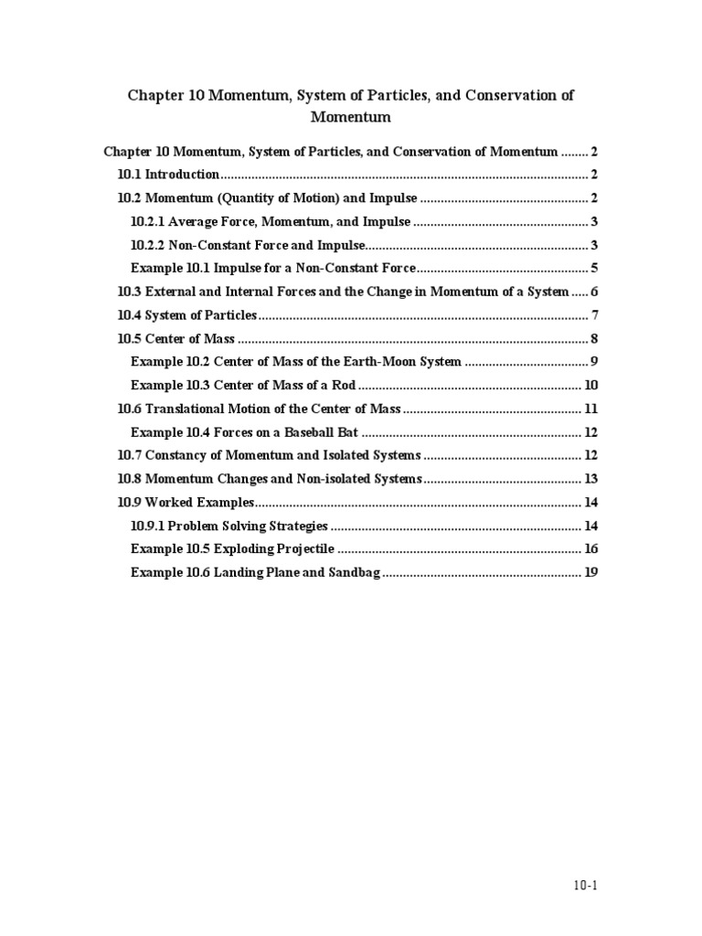 Chapter 10 Momentum, System of Particles, and Conservation of Momentum ...