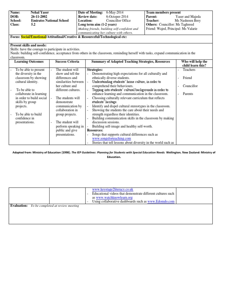 Iep Plan Outline | PDF | Individualized Education Program | Special ...
