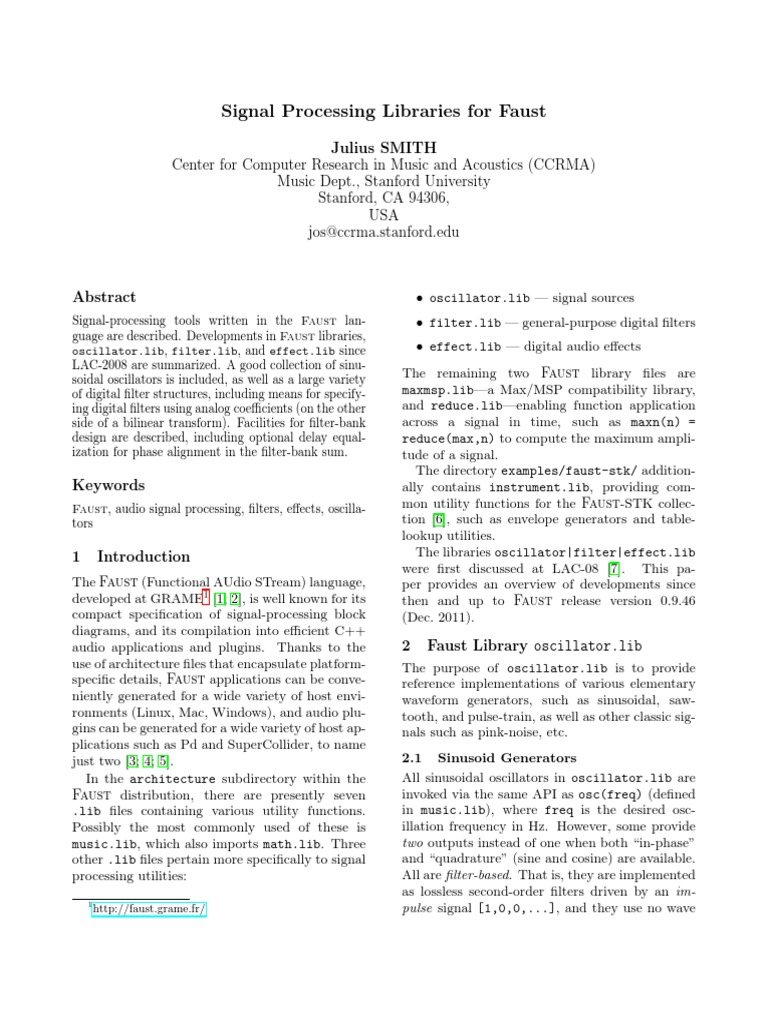 Smith Julius, Signal Processing Libraries For Faust | PDF | Trigonometric Functions ...